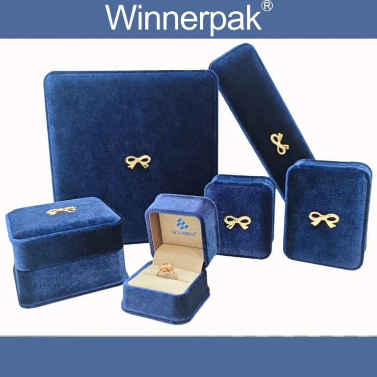 VT12 Navy Blue Velvet Jewelry Box | Rhinestone Butterfly | Winnerpak